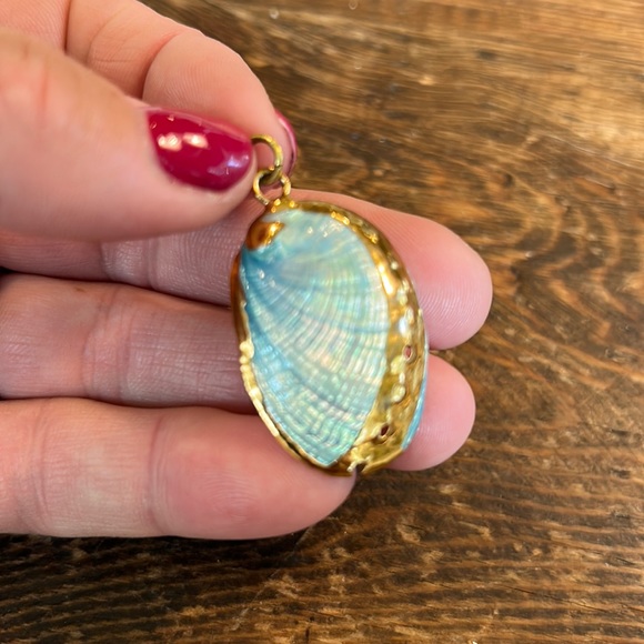 Jewelry | Gold Leaf Aqua Blue Shell Pendant | Poshmark